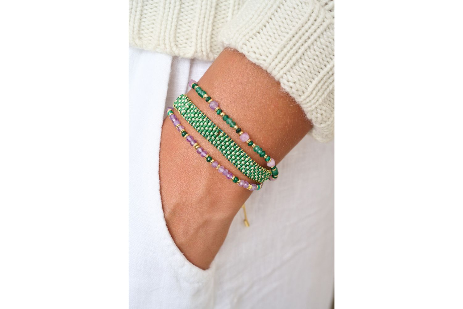 Samoa Green & Purple Gold Bracelet Stack | Boho Betty Colourful Jewellery