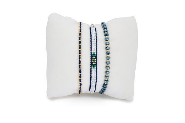 Fidda White & Navy 3 Layer Bracelet Stack
