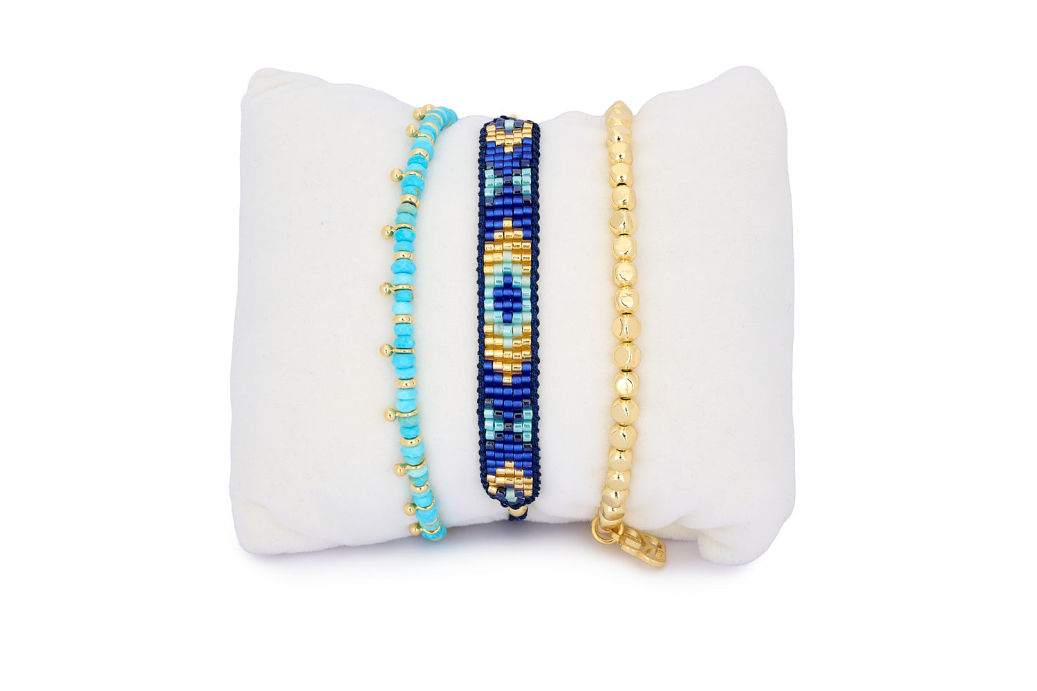 Bali Turquoise Howlite & Gold Bracelet Stack | Blue Beaded Boho Bracelets