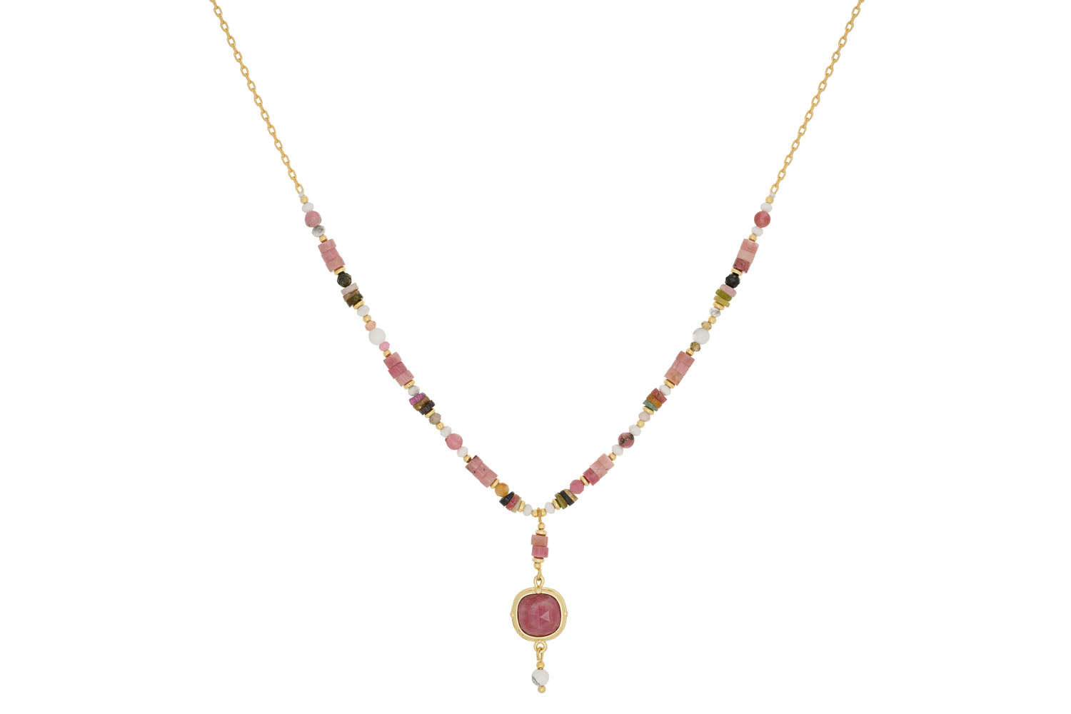 Metis Pink Beaded Tourmaline Pendant Necklace | Boho Betty