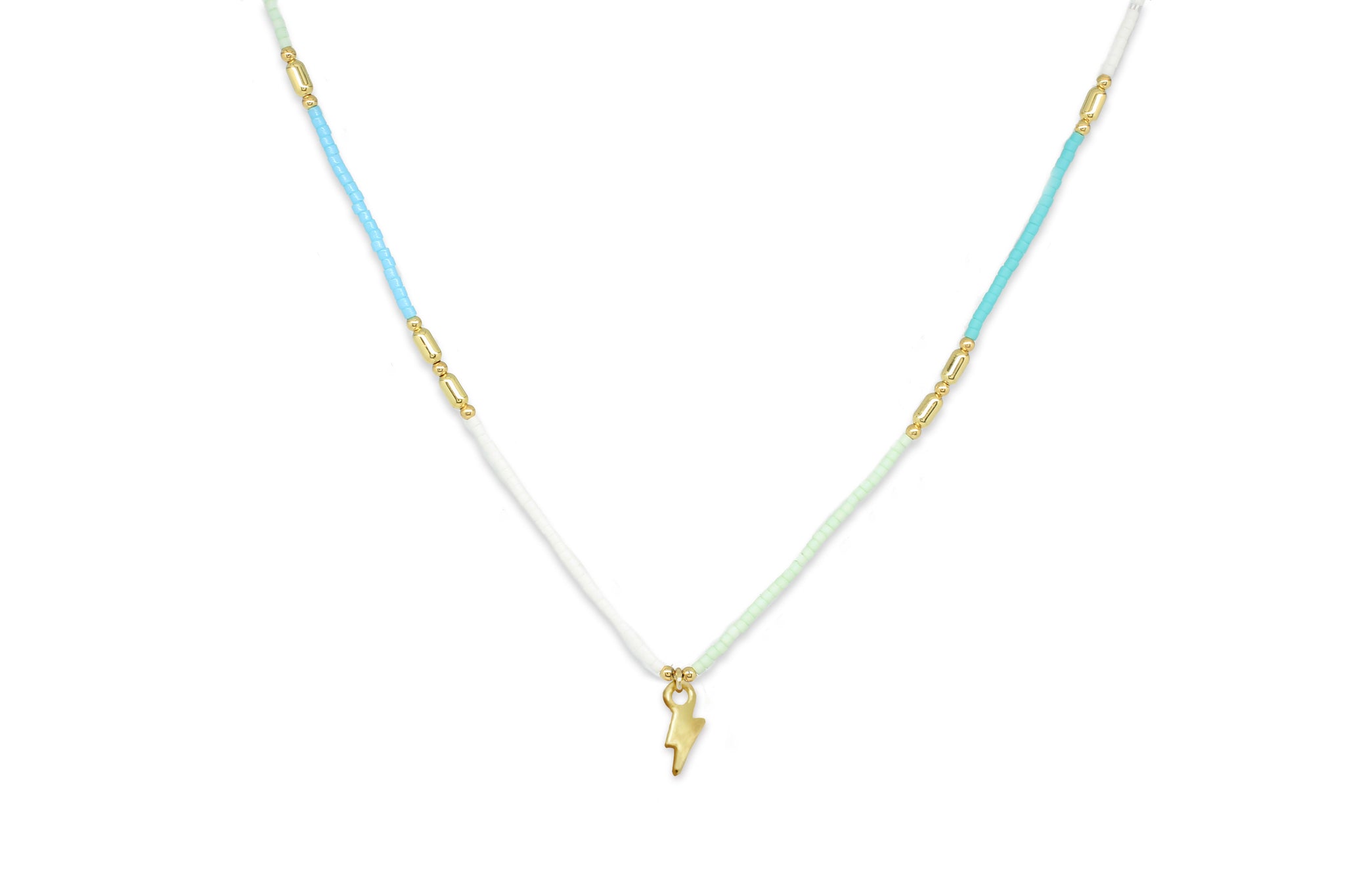 Nick's Gold & Mint lightning bolt Beaded Necklace | Boho Betty