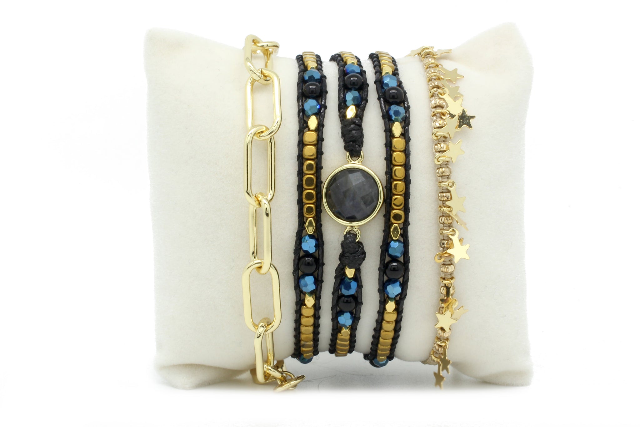 Key West Midnight & Gold 3 Layered Bracelet Stack | Boho Betty
